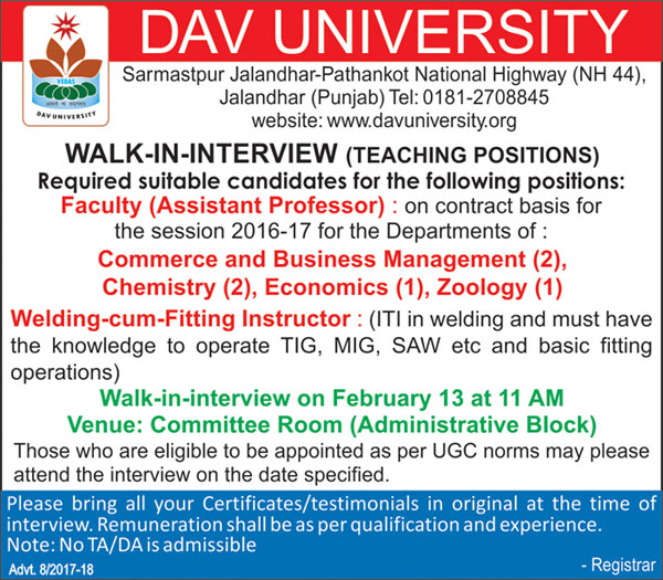 Walk-in-interview (Teaching Positions)
