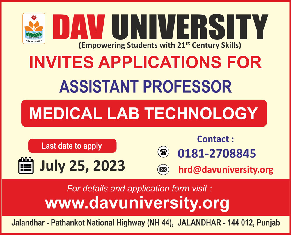 Recruitment Advertisement for Assistant Professor (Medical Lab Technology)